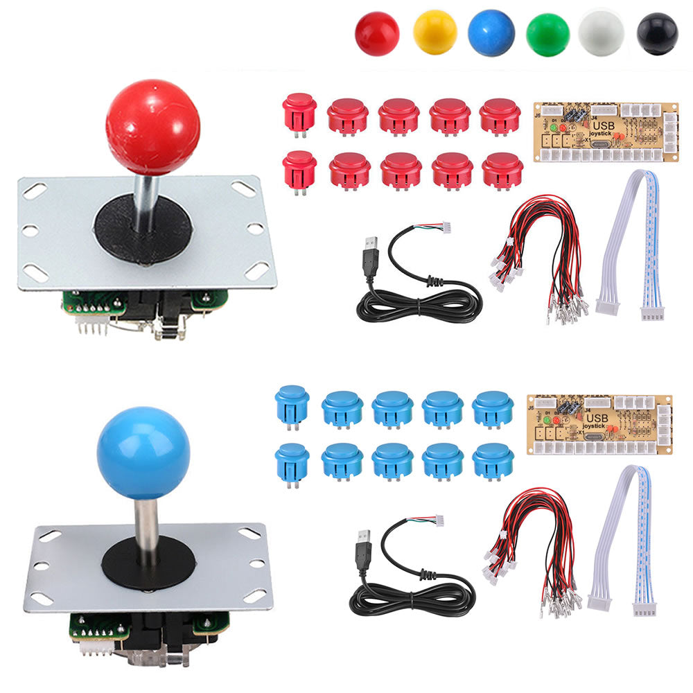 2 Player DIY Arcade Joystick Kit 5Pin Cable 24/30mm Buttons USB Encoder ...