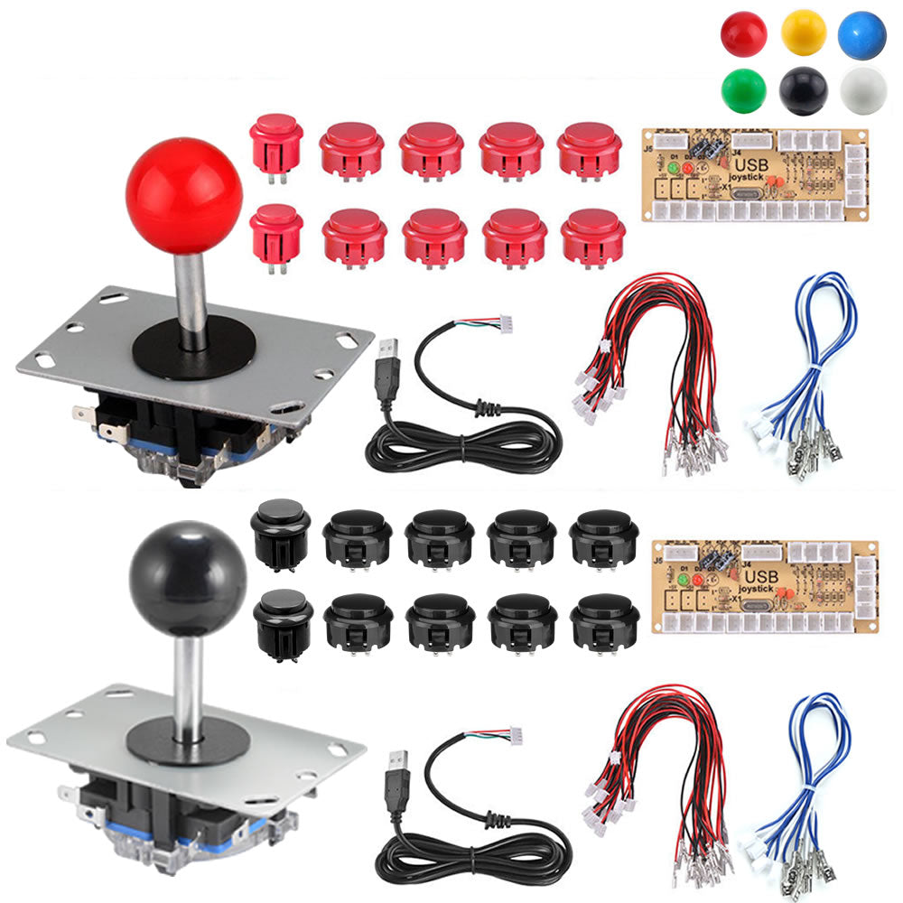 2 Player DIY Arcade Joystick Kit 2Pin Cable 24/30mm Buttons USB Encoder ...